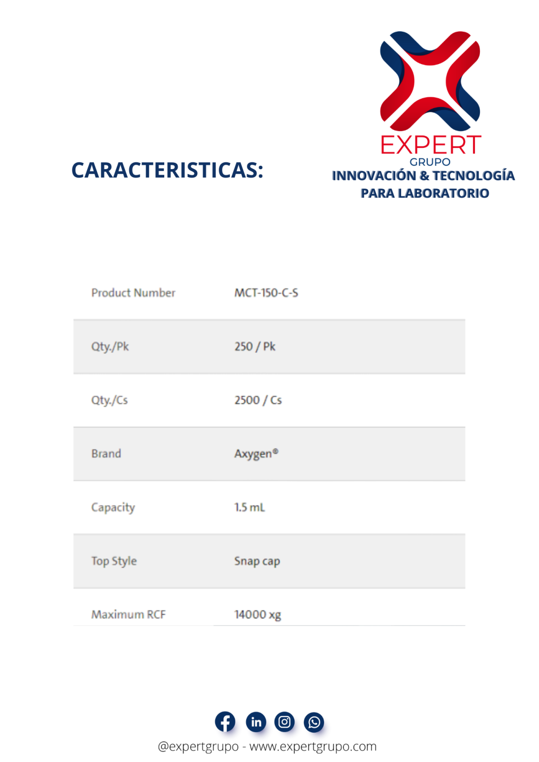 TUBOS DE MICROCENTRÍFUGA AXYGEN MCT-150-C-S - Expert Grupo