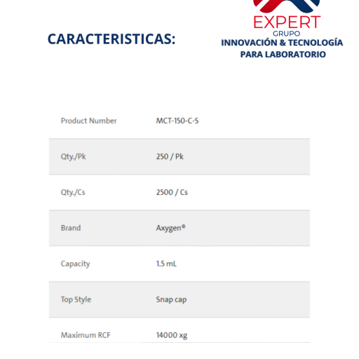 TUBOS DE MICROCENTRÍFUGA AXYGEN MCT-150-C-S - Expert Grupo